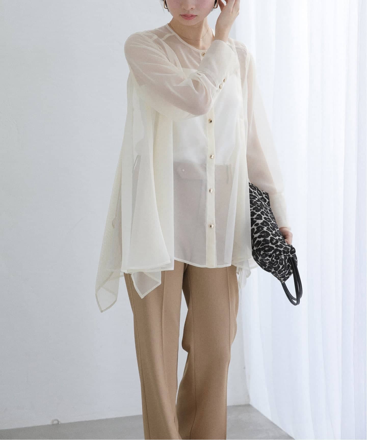 洗える】ヘムフレアシアーチュニック（シャツ／ブラウス）｜La