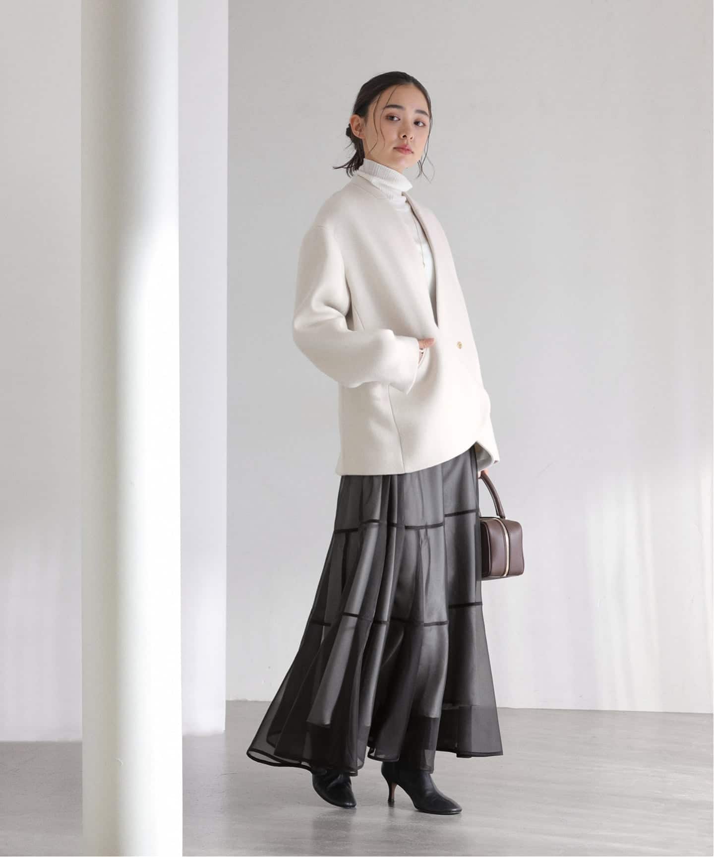 ラ トータリテ（La TOTALITE）/【洗える】パイピングシアーフレアスカート 洗える】パイピングシアーフレアスカート（ロング・マキシ丈スカート