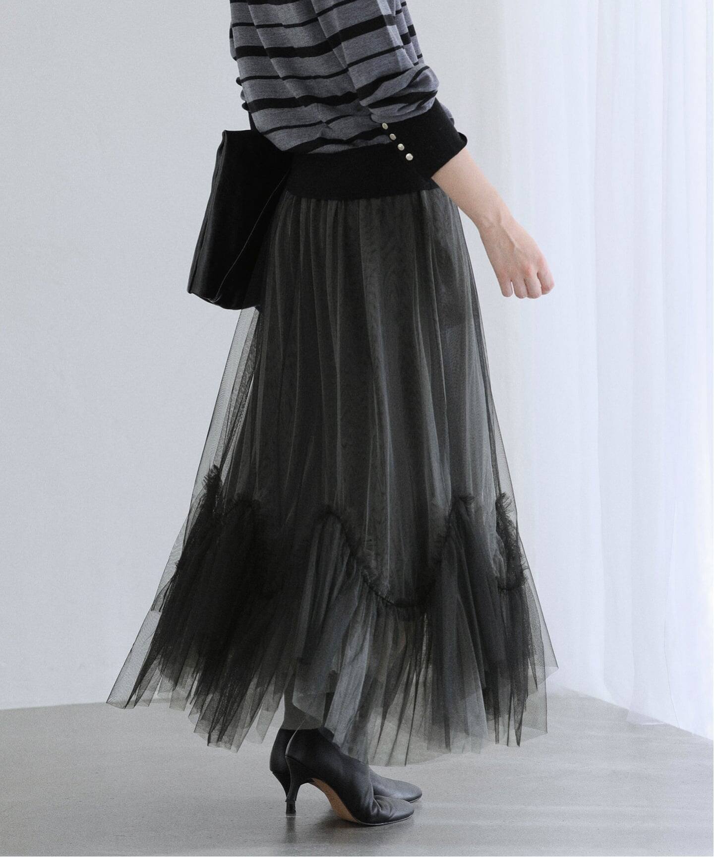 洗える】ランダムヘム2WAYチュールスカート（ロング・マキシ丈スカート